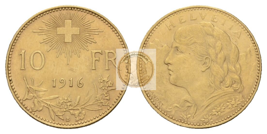Schweiz 10 Franken 1916 B Vreneli, 492,50 CHF