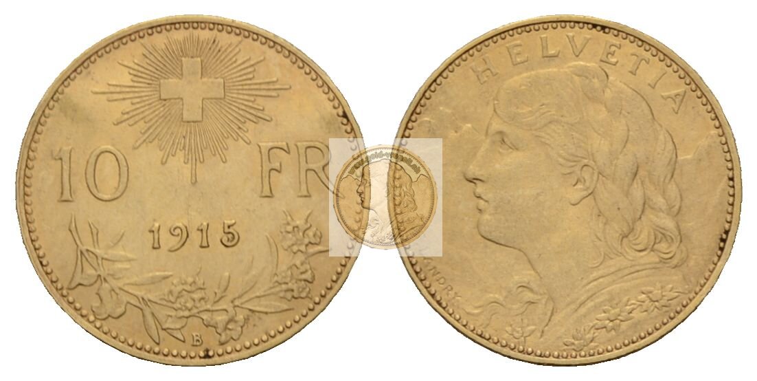 Schweiz 10 Franken 1915 B Goldvreneli, 403,10 CHF