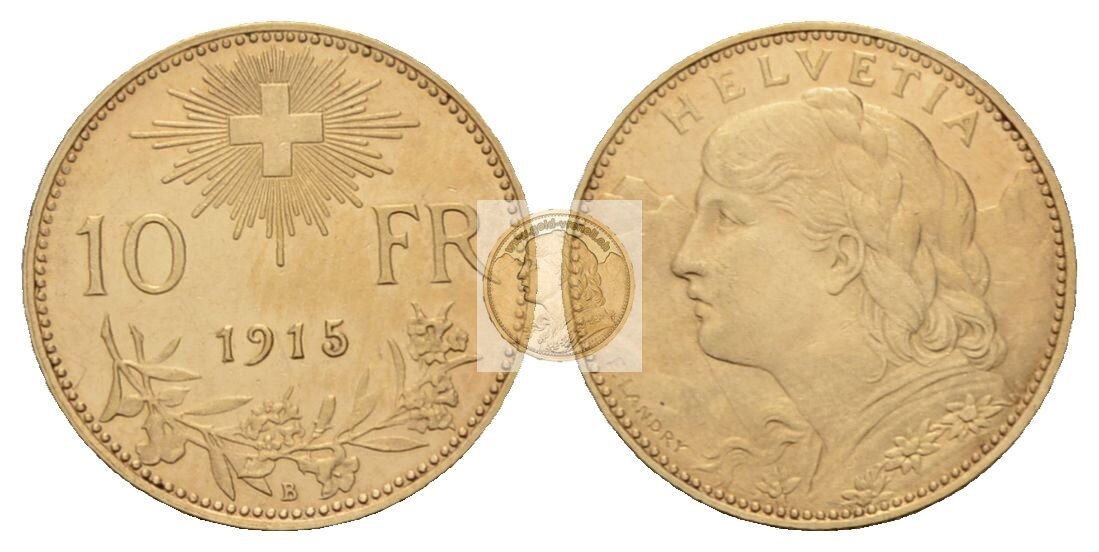 Schweiz 10 Franken 1915 B Goldvreneli, 468,70 CHF