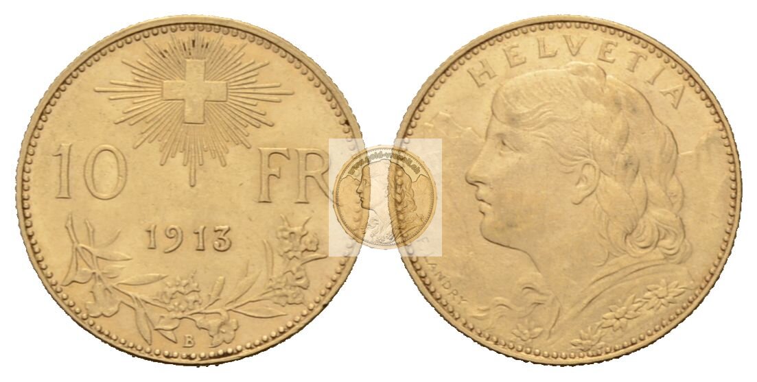 Schweiz 10 Franken 1913 B Goldvreneli, 398,40 CHF