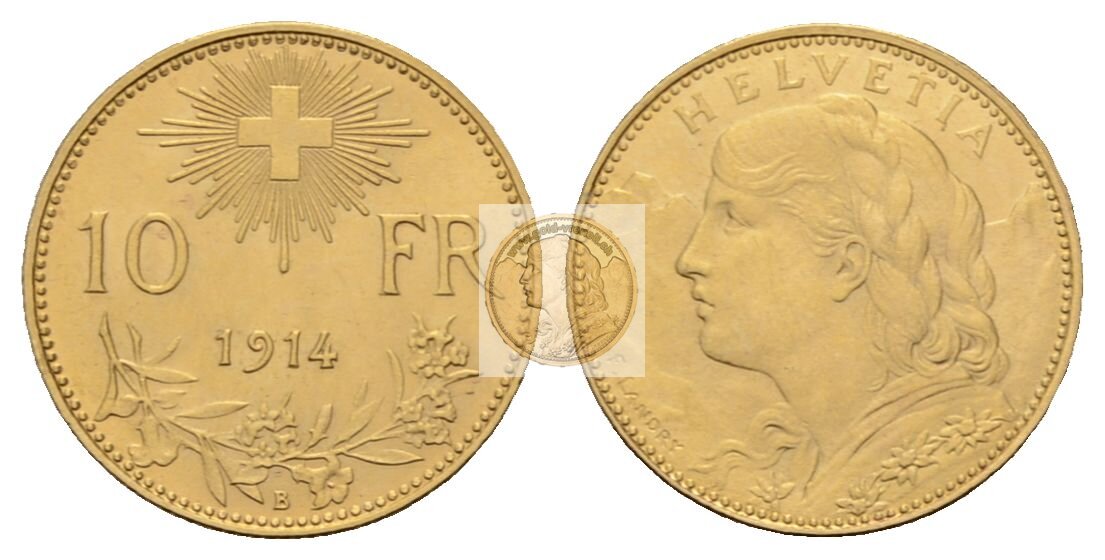 Schweiz 10 Franken 1914 B Goldvreneli, 551,60 CHF