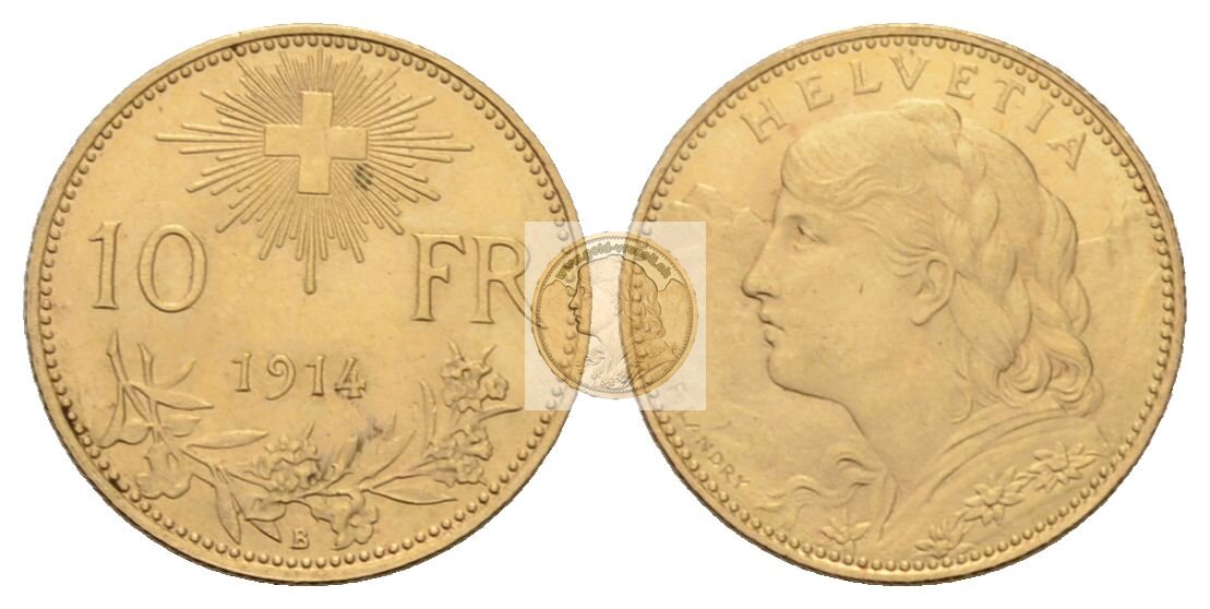 Schweiz 10 Franken 1914 B Goldvreneli, 516,50 CHF