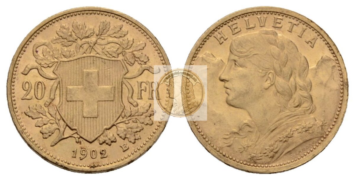Schweiz 20 Franken 1902 B Goldvreneli, 705,90 CHF