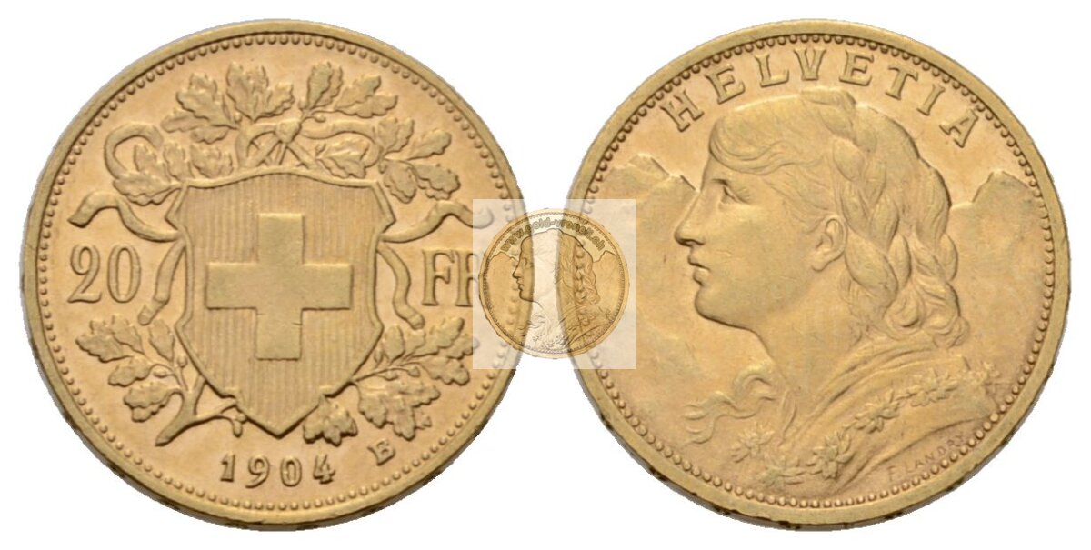 Schweiz 20 Franken 1904 B Goldvreneli, 841,30 CHF