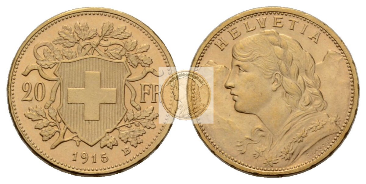 Schweiz 20 Franken 1915 B Vreneli, 707,30 CHF