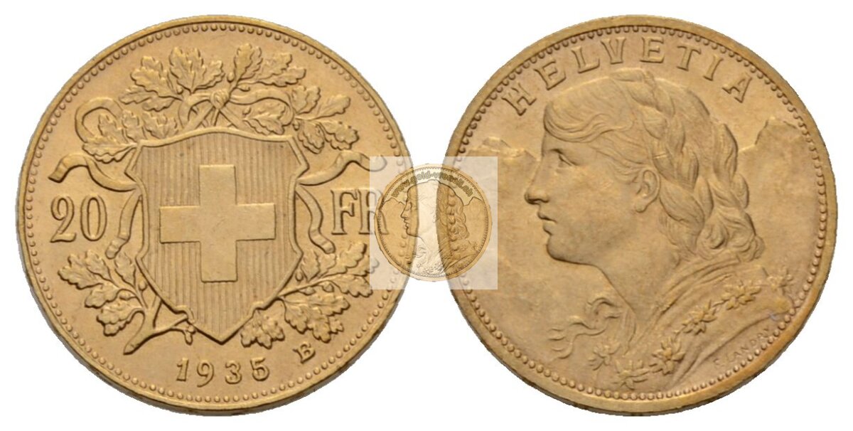 Schweiz 20 Franken 1935 B Vreneli, 561,60 CHF